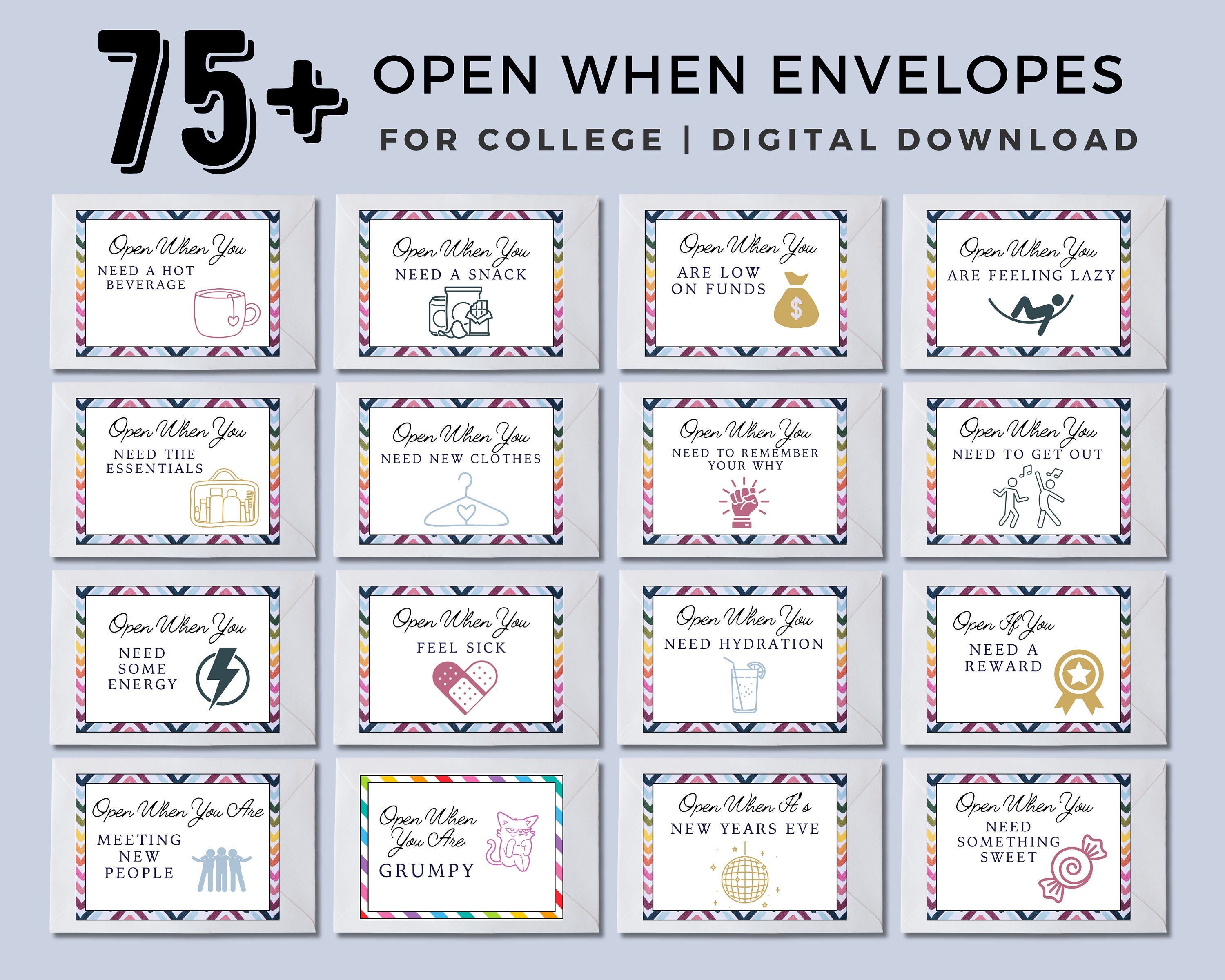 College Open When Envelope Labels, Open If Gift Envelopes for Going ...