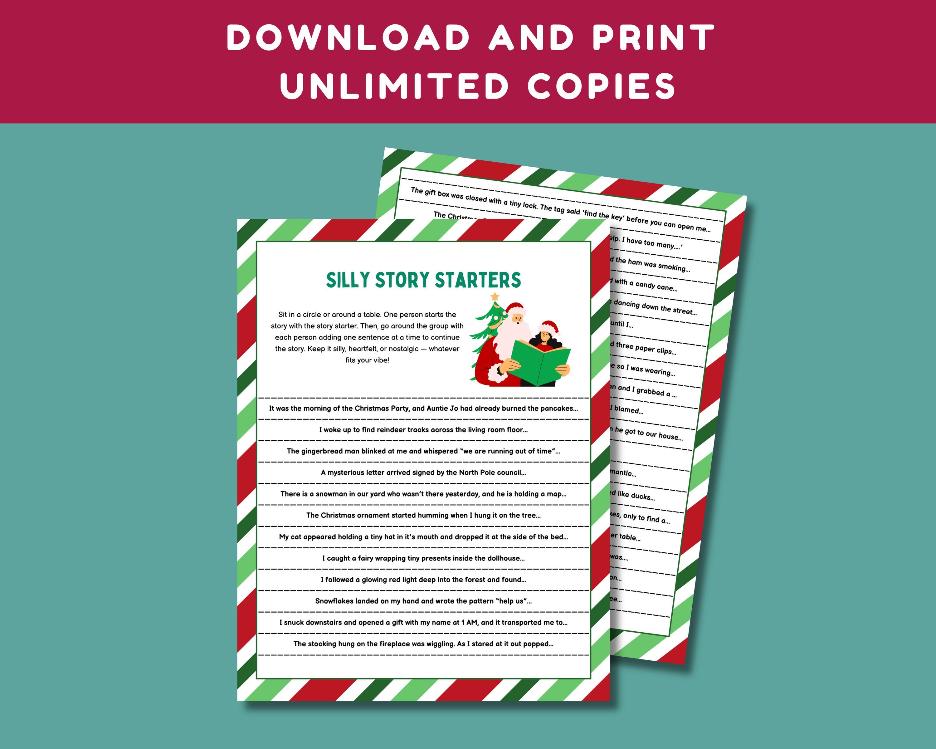 Christmas Silly Story Starters: 50 Printable Holiday Storytelling ...