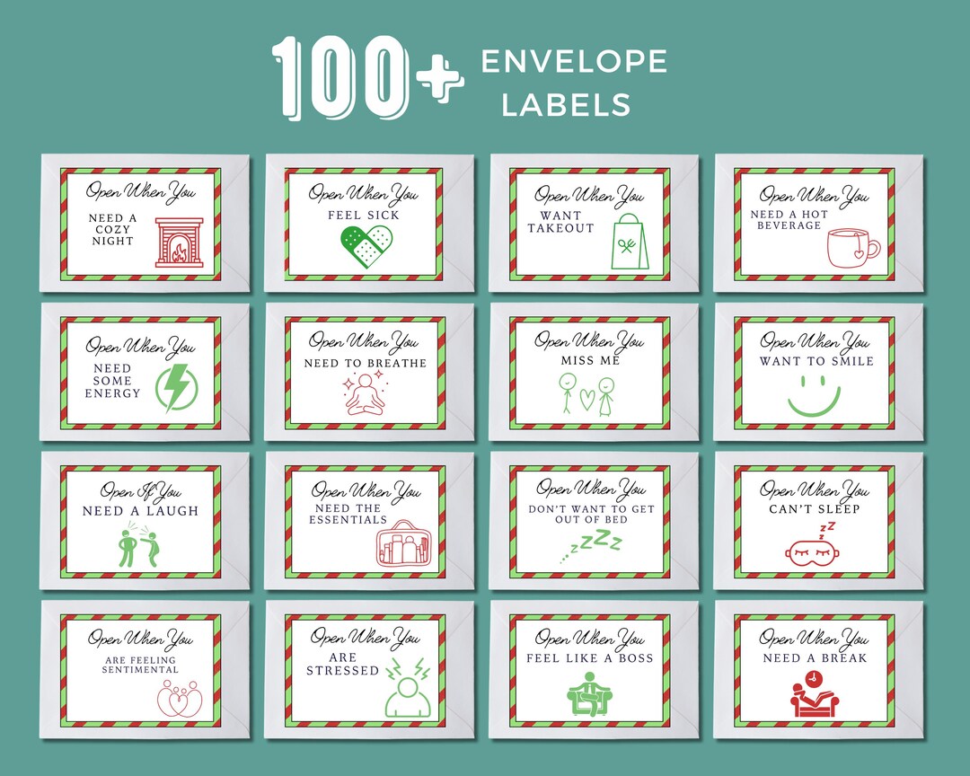Open When Christmas Envelope Labels, Gift Card Box, Gift Card Book ...