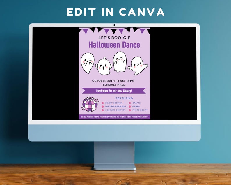 Editable Halloween Dance Flyer Template for Canva, Cute Ghost Halloween ...