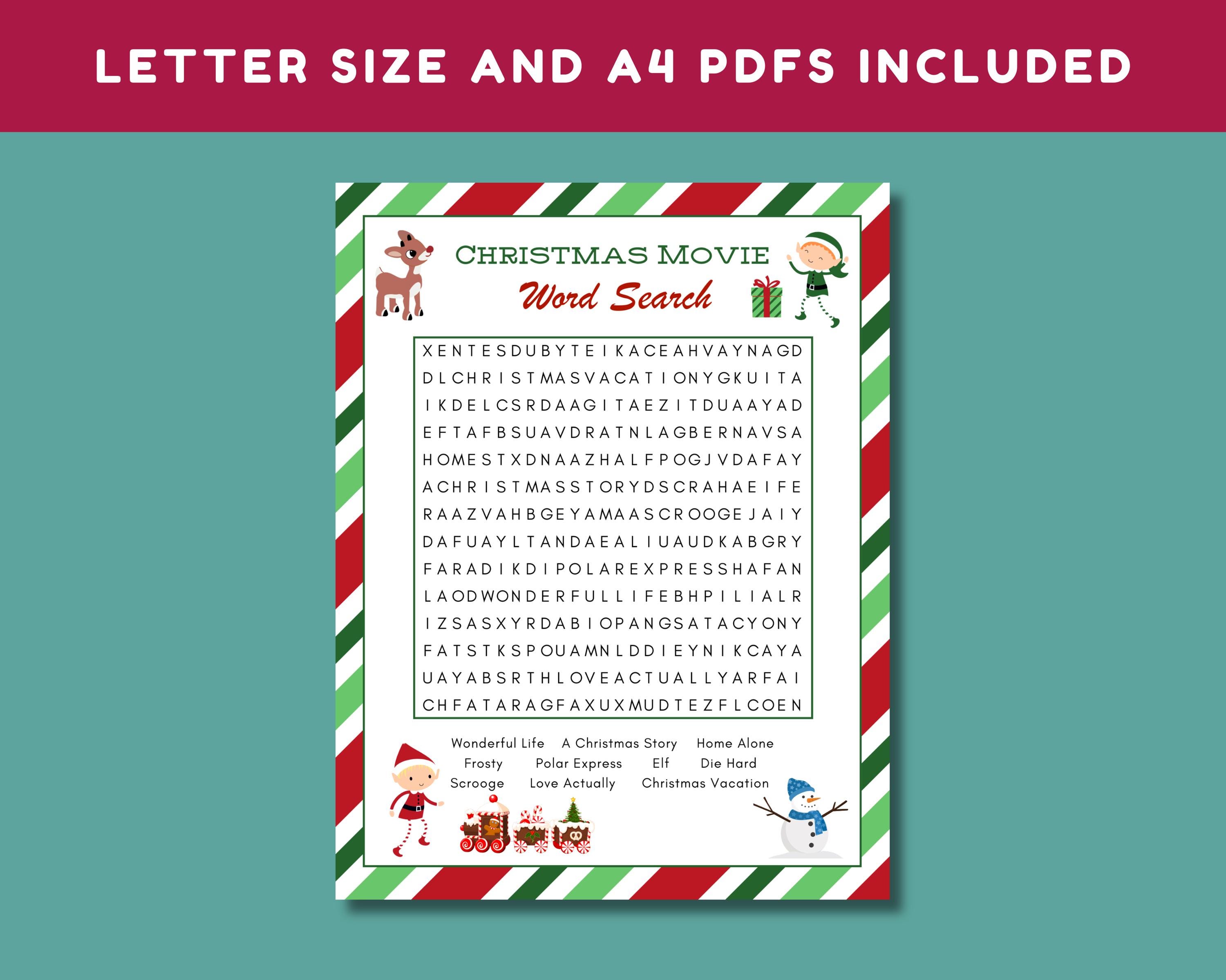 Christmas Movie Word Search, Instant Download, A4 and US Letter Size - Etsy