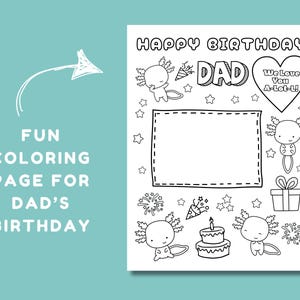 Happy Birthday Dad Printable Coloring Page, Axolotl Coloring Card for ...