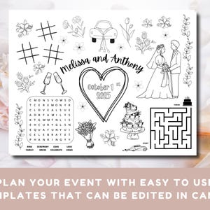 Editable Wedding Coloring Placemat Template for Canva; Personalized ...