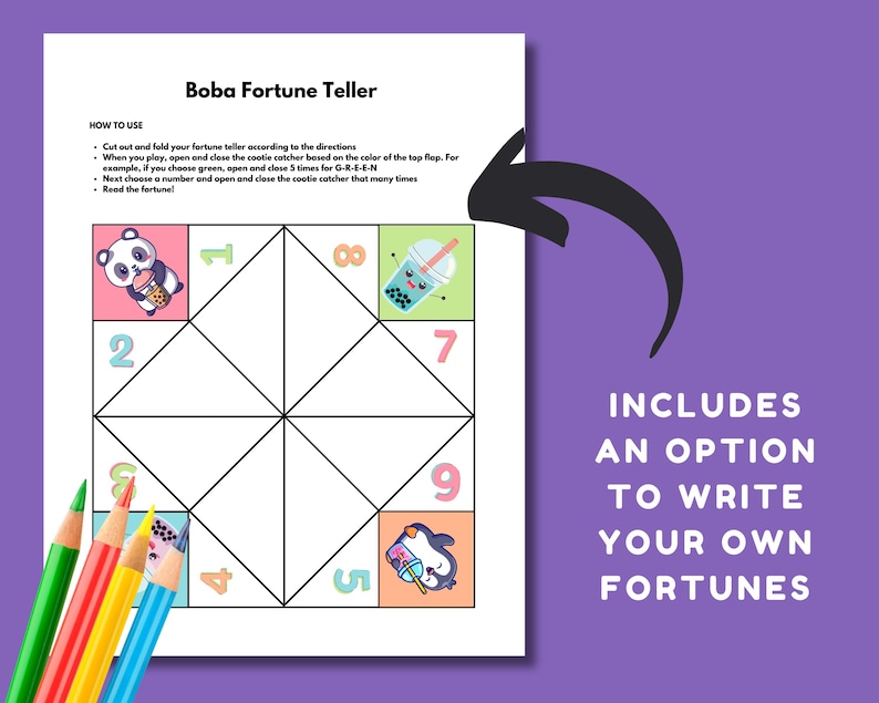 Boba Tea Cootie Catcher / Fortune Teller Game for Kids; Party Favor for ...
