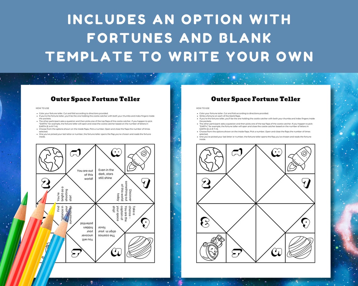 Outer Space Fortune Teller / Cootie Catcher Coloring Page, Instant ...