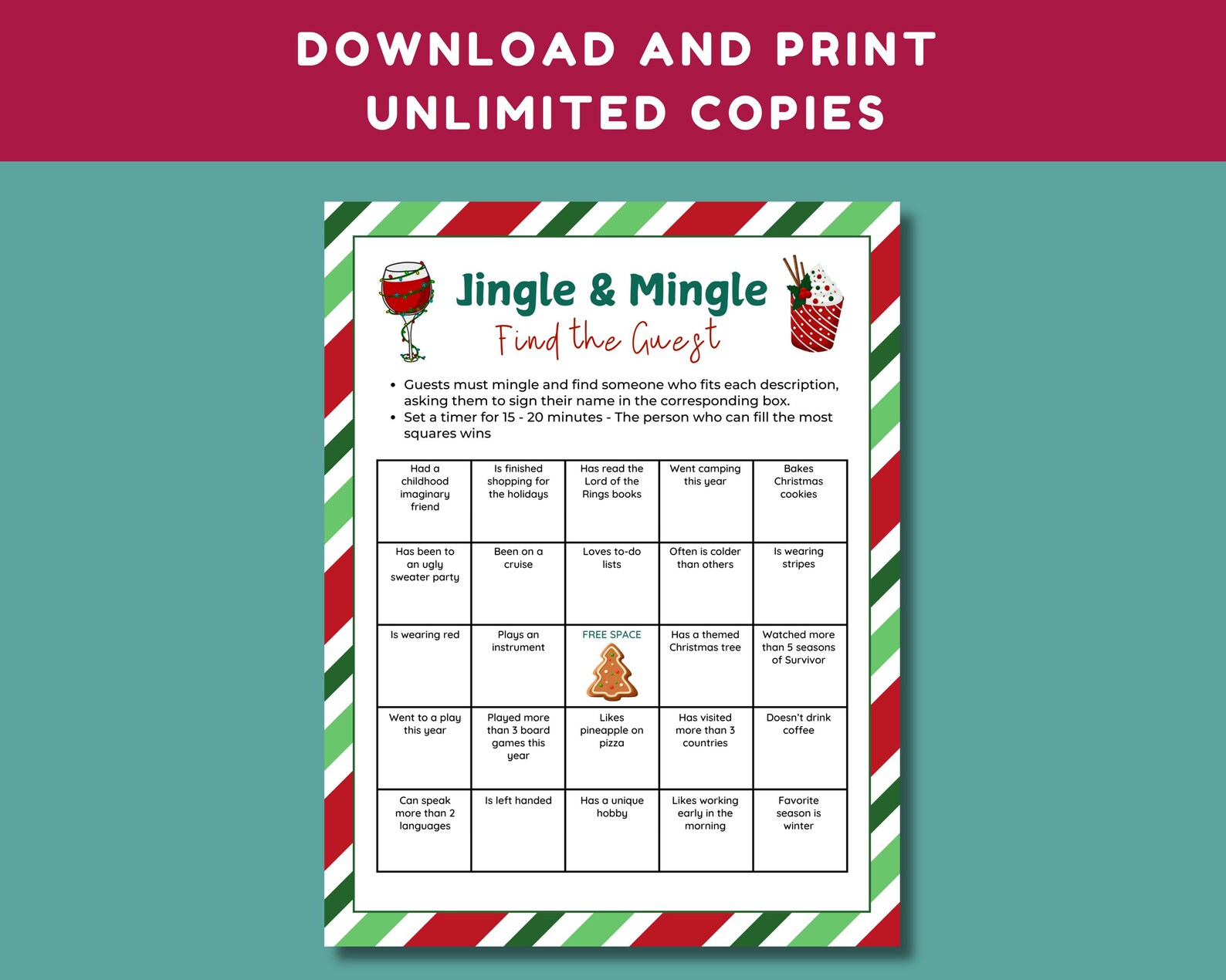 Christmas Jingle and Mingle Office Icebreaker Game, Mix and Mingle ...