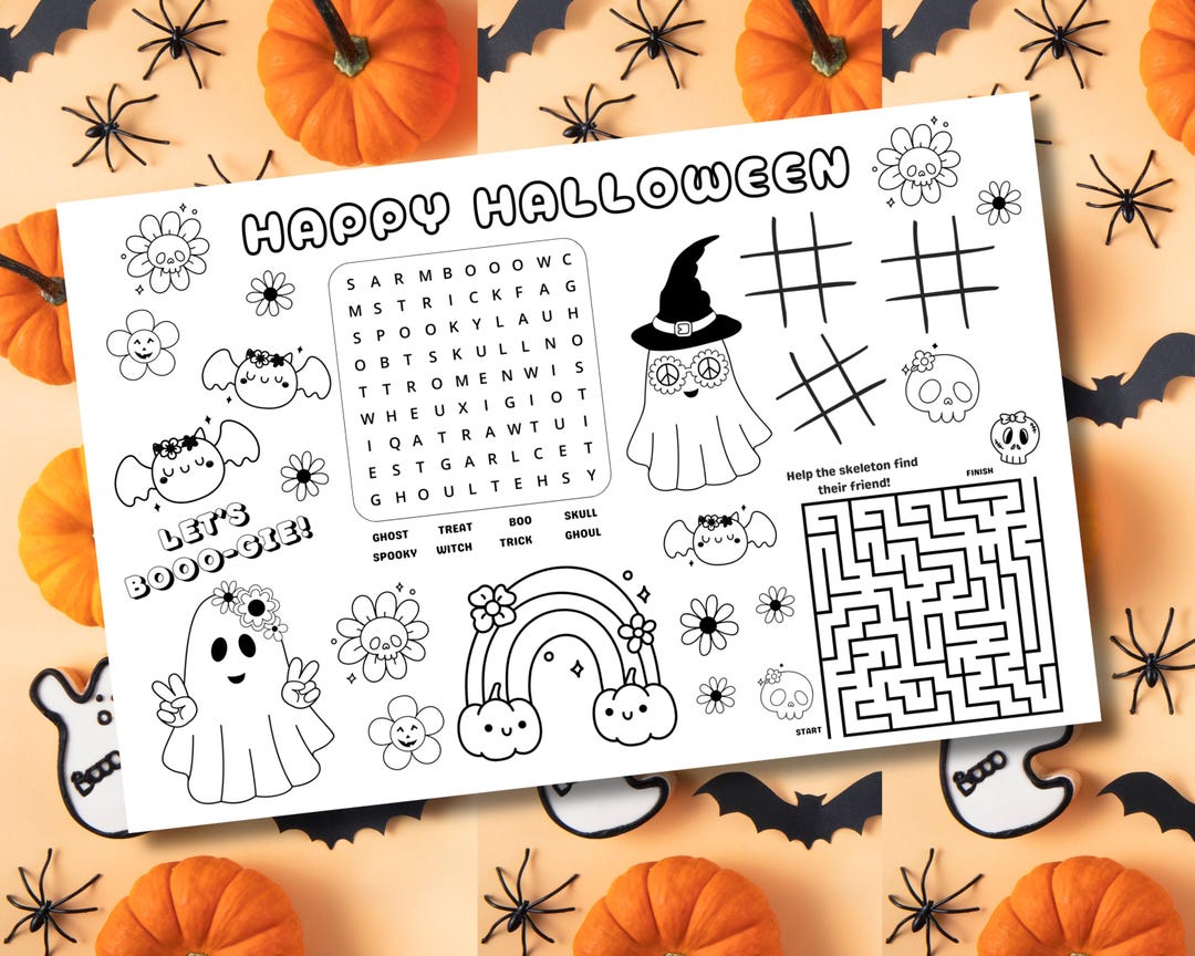 Groovy Ghost Coloring Activity Mat for Halloween, Instant Download, A4 ...
