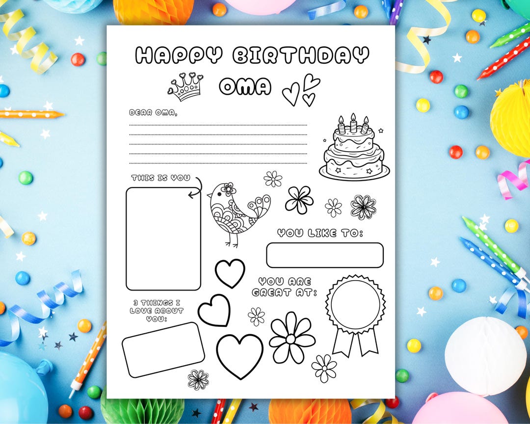Happy Birthday Oma Coloring Page Printable Instant Download, Personal ...