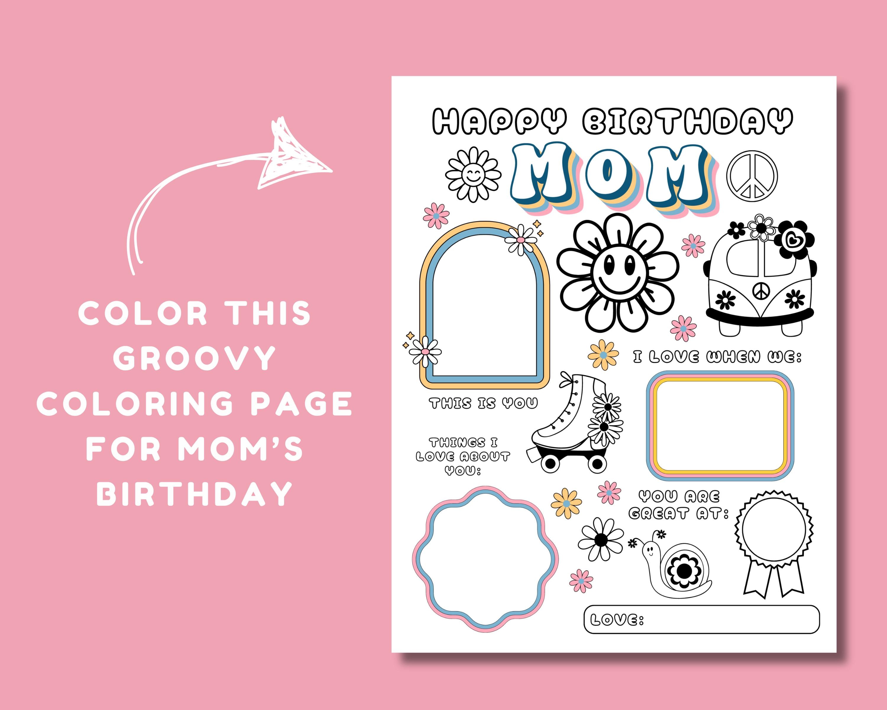 Groovy Happy Birthday Mom Coloring Page Instant Download, A4 and Letter ...