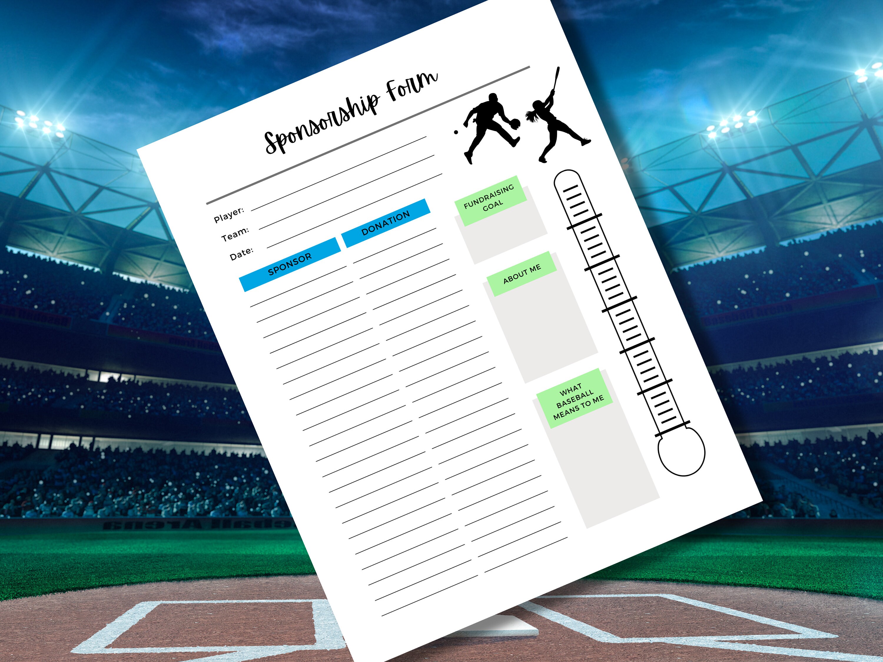 Donor Form for Baseball Sponsor Form Softball Donation Tracker Instant ...
