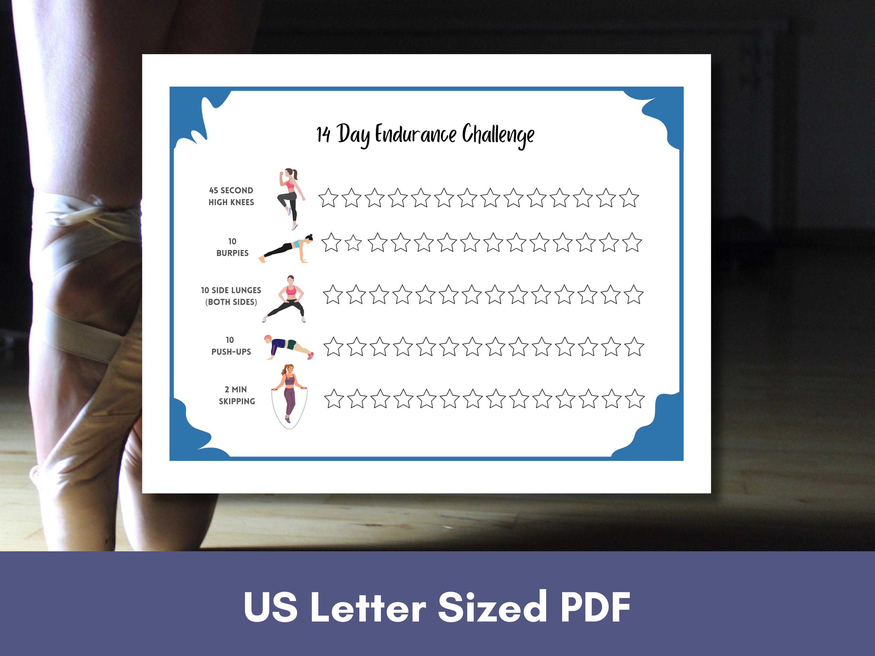 Gymnastics / Dance Training Challenge Charts for Home Workout Training ...