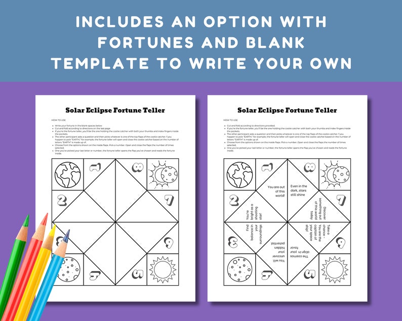 Solar Eclipse Coloring Page Cootie Catcher, Space Fortune Teller ...