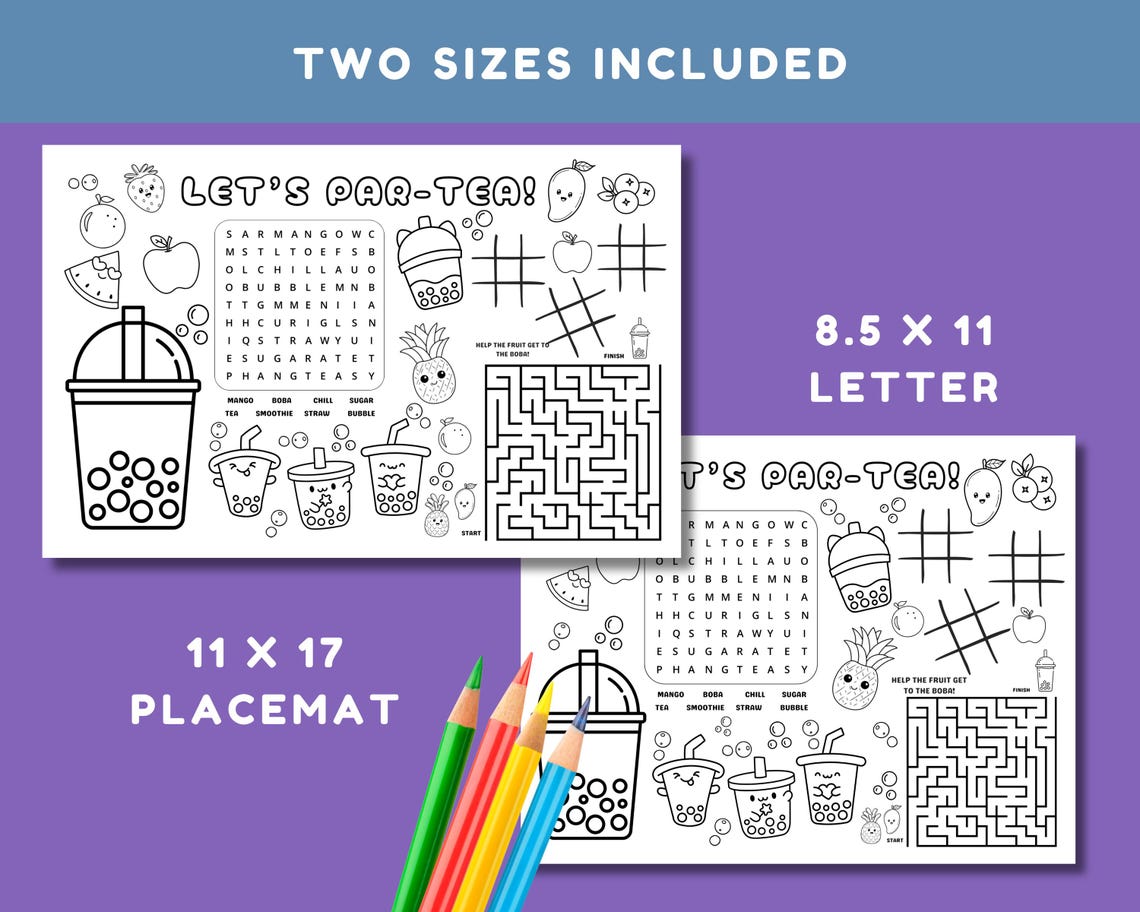 Boba Coloring Activity Mat, Boba Tea Coloring Party / Birthday Activity ...