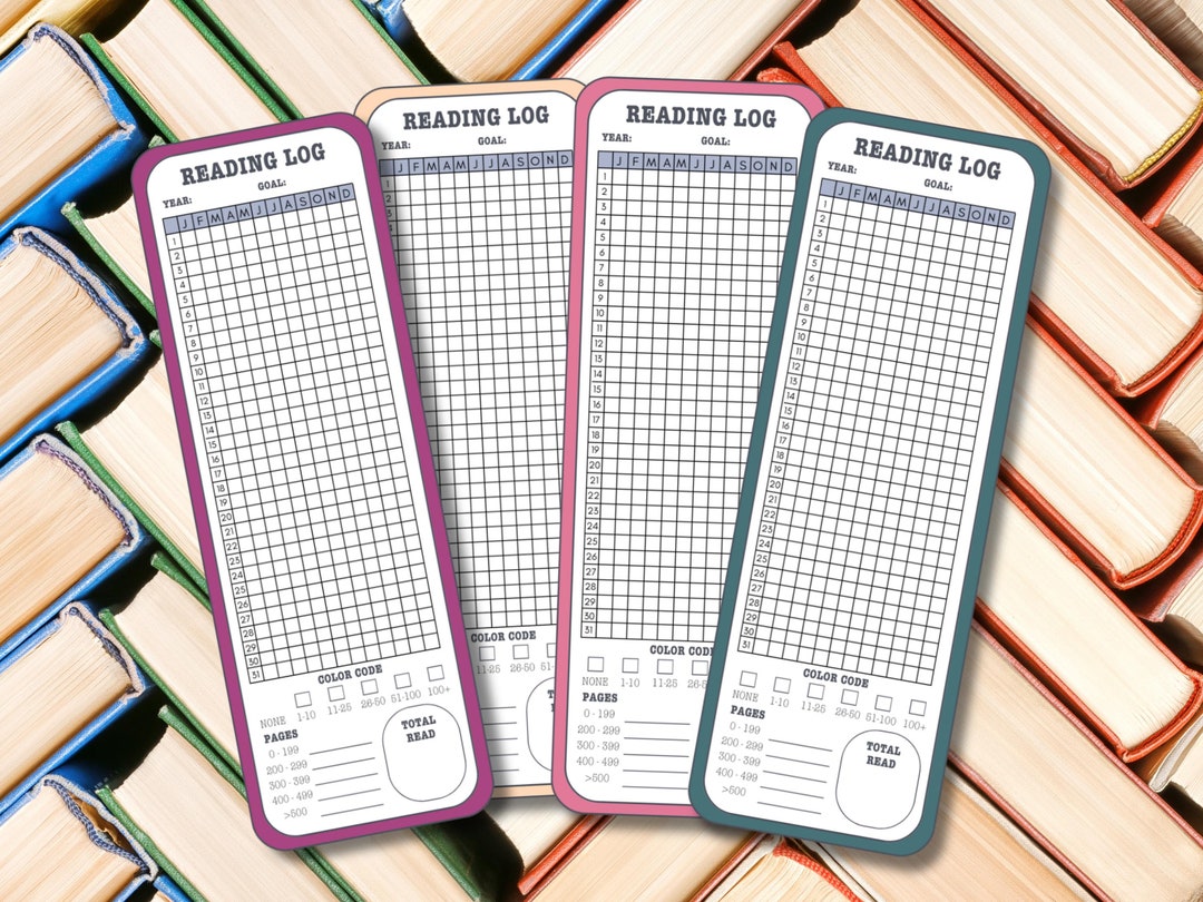 Yearly Reading Log Bookmark: Color-coded Tracker (digital Download, US ...
