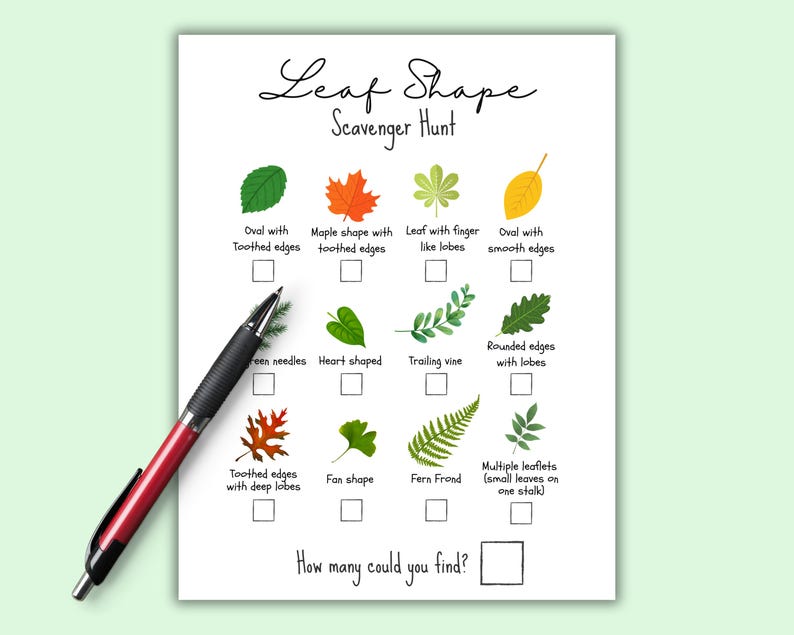 Leaf Shape Nature Scavenger Hunt: Outdoor Activity (digital Download ...