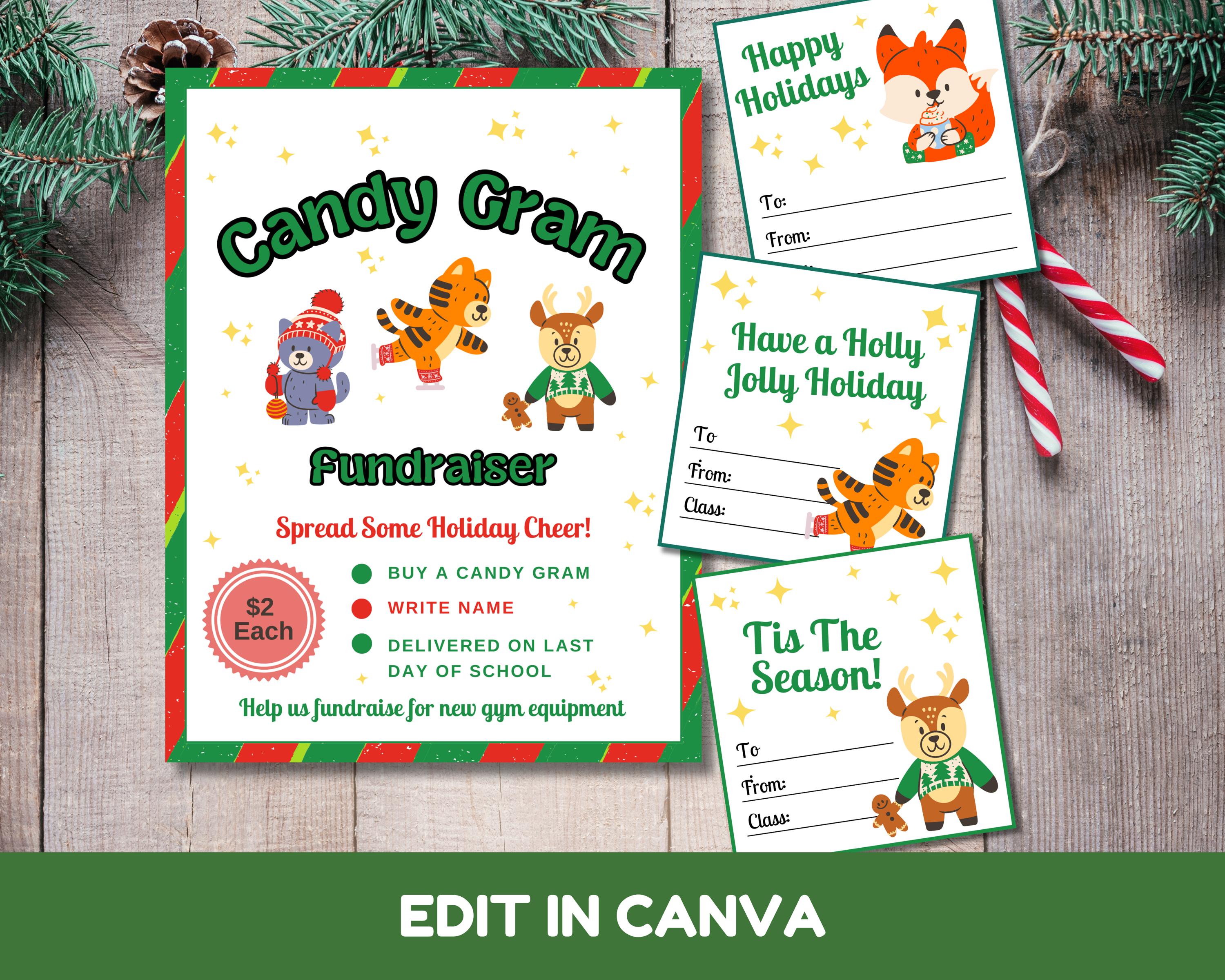 Editable Christmas Candy Gram Fundraiser Template Kit for Canva ...