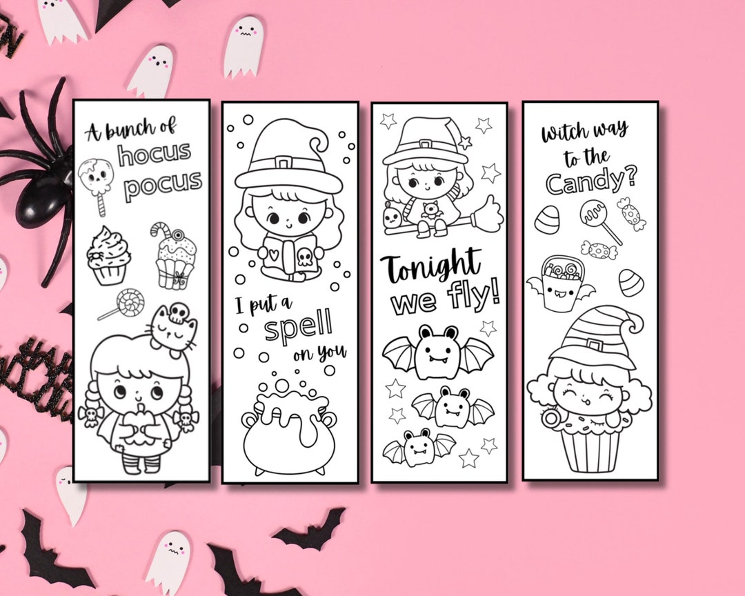 Cute Witch Halloween Coloring Bookmarks, Instant Download, US Letter ...