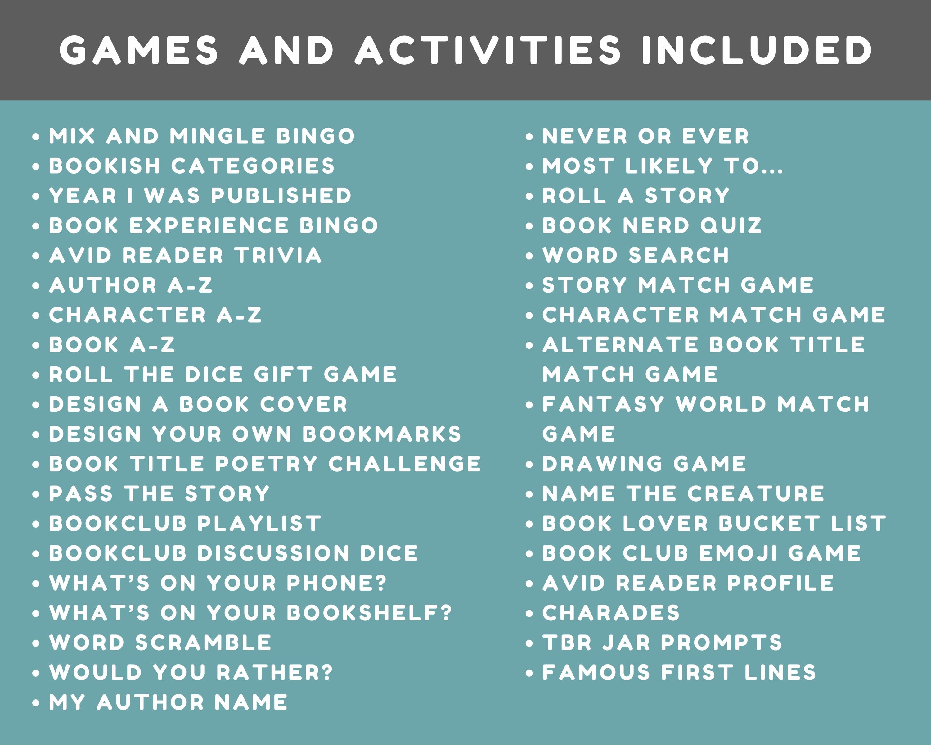 Book Club Games Bundle, 40 Printable Icebreaker Games, Book Club ...