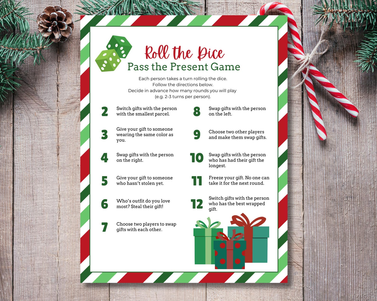 Pass the Present Christmas Dice Game, White Elephant / Secret Santa ...