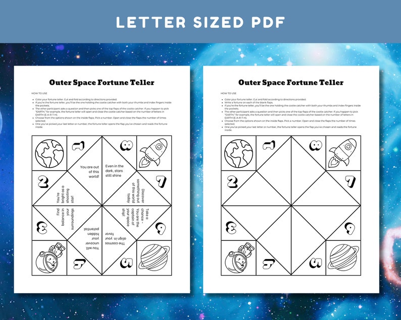 Outer Space Fortune Teller / Cootie Catcher Coloring Page, Instant ...