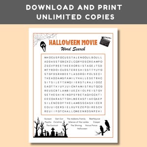 Halloween Movie Word Search, Instant Download, A4 and Letter Size - Etsy