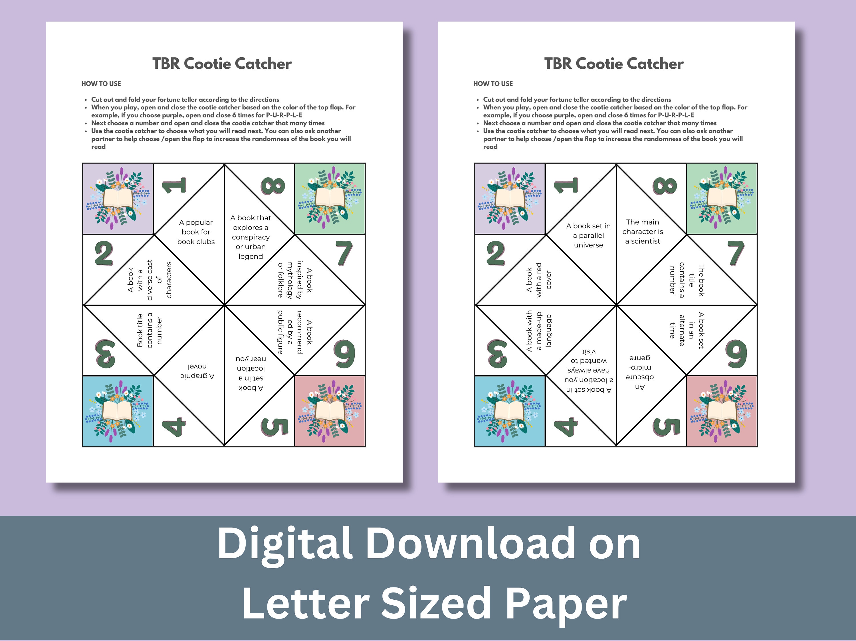 TBR Game Cootie Catcher, Reading Prompt Fortune Teller, to Be Read Game ...