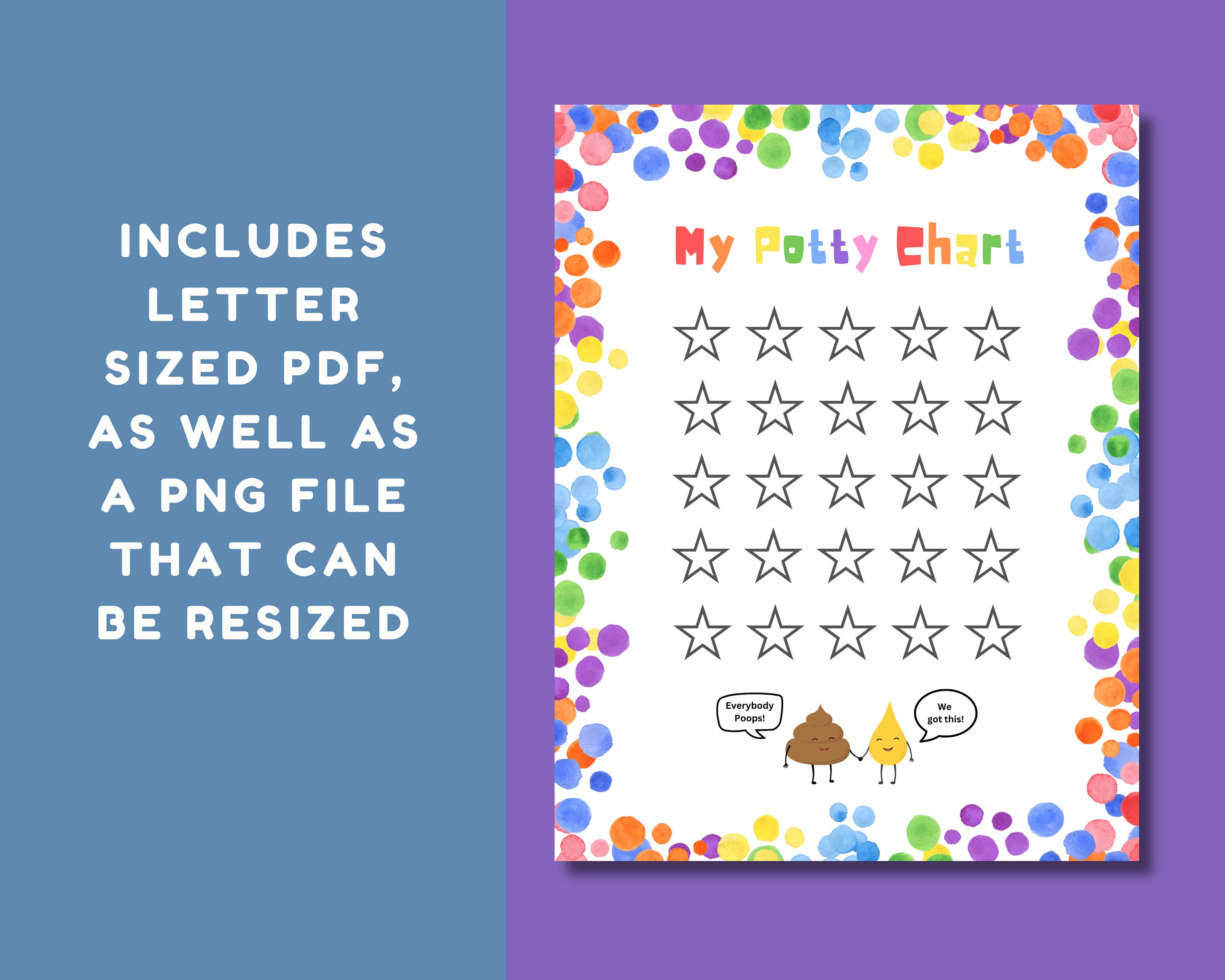 Potty Reward Chart Instant Download, Potty Training Motivation Sticker ...