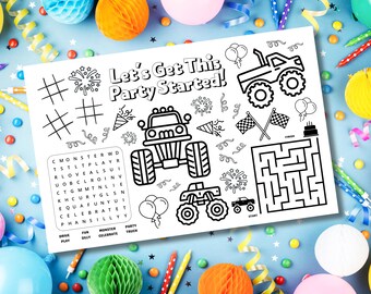 Birthday Monster Truck Paper Placemat Pdf | Colouring Page | Print at ...