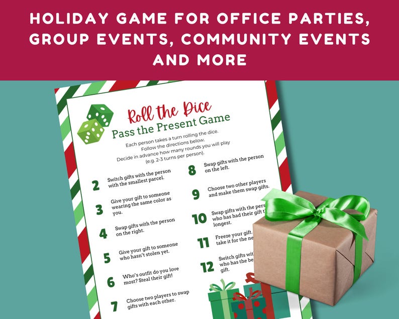 Pass the Present Christmas Dice Game, White Elephant / Secret Santa ...