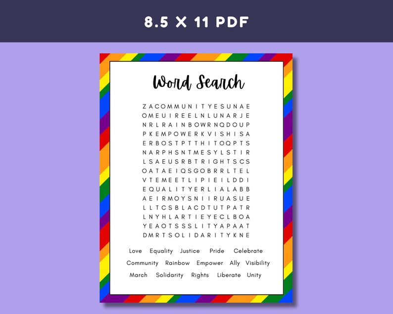 Pride Word Search, Great for All Ages; LGBTQA+ Pen and Paper Games for ...