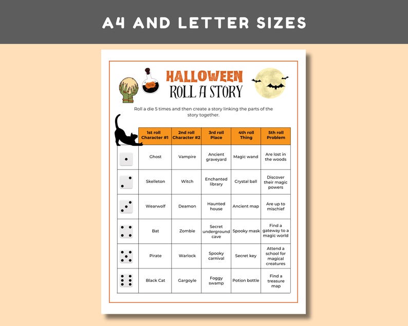 Halloween Roll A Story Game, Instant Download, A4 and Letter Size - Etsy