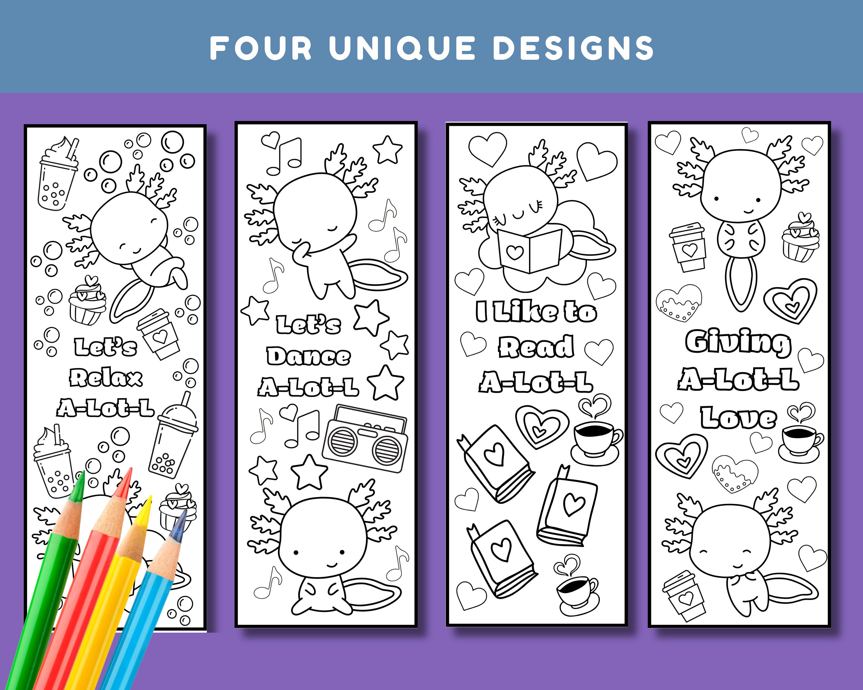 Axolotl Coloring Bookmark Instant Download, Printable Coloring Bookmark ...