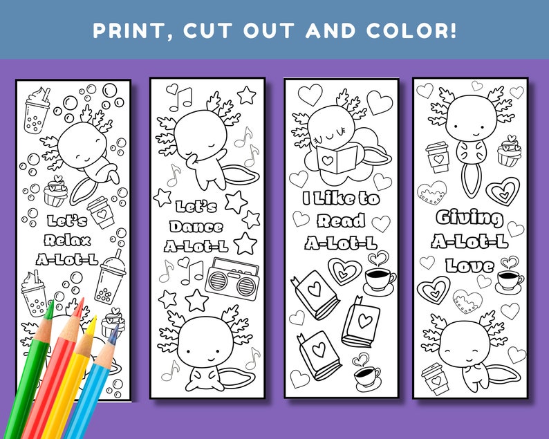 Axolotl Coloring Bookmark Instant Download, Printable Coloring Bookmark ...