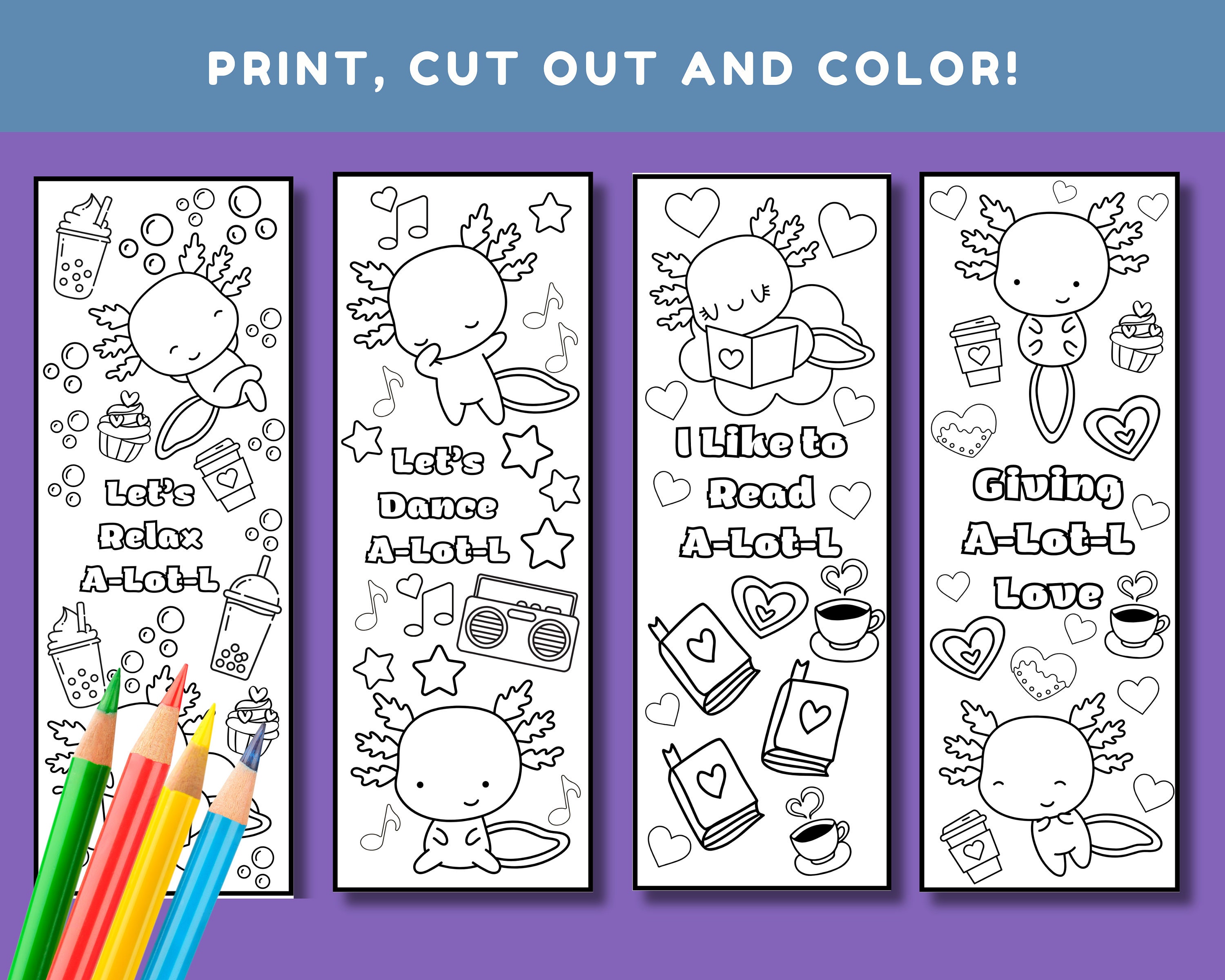Axolotl Coloring Bookmark Instant Download, Printable Coloring Bookmark ...