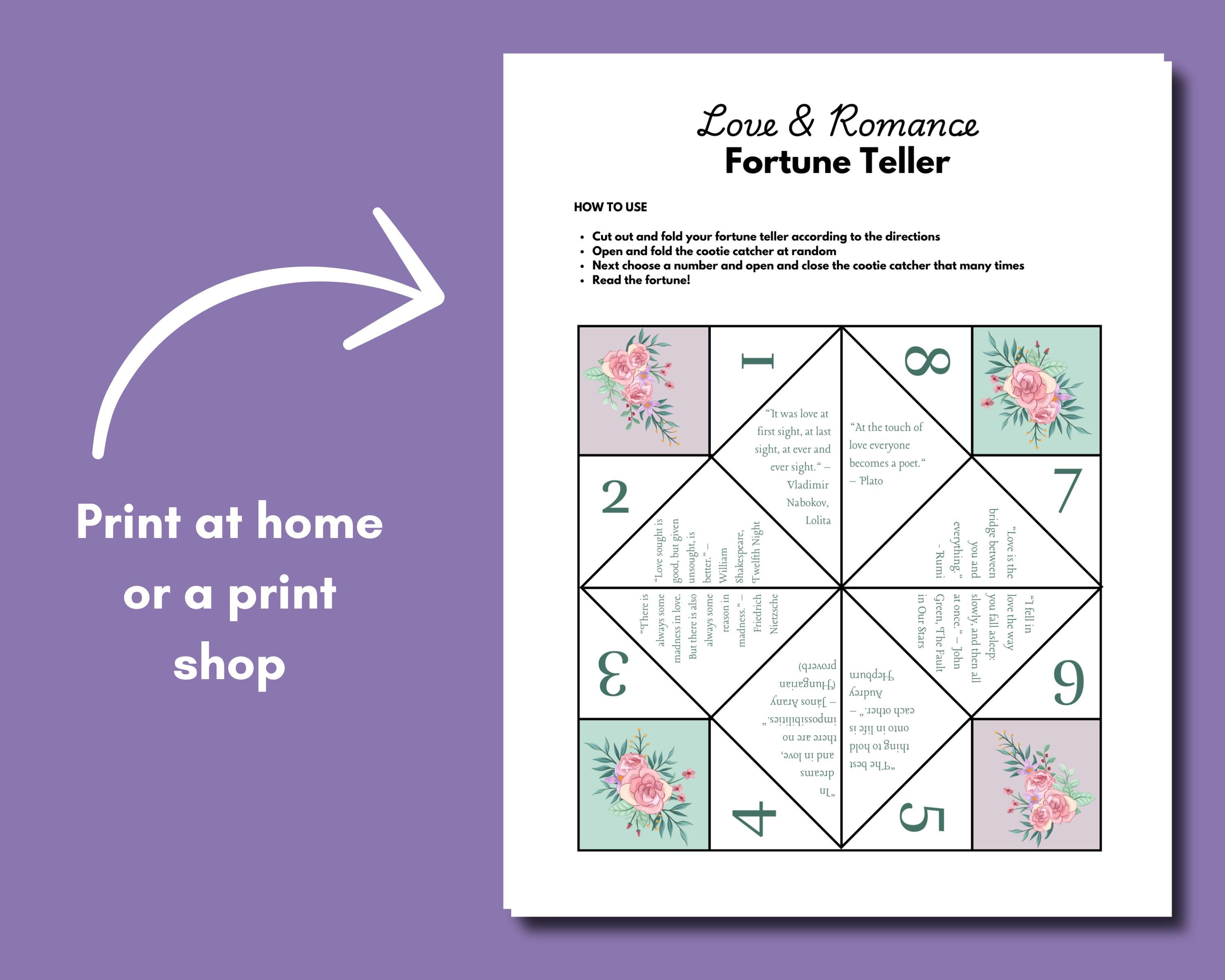 Romance Fortune Teller / Cootie Catcher Editable Canva Template Party ...