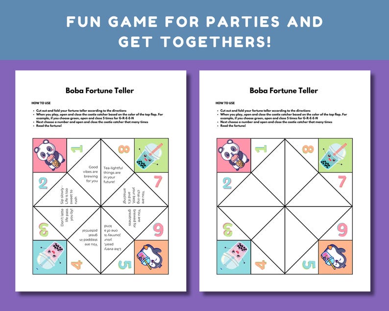 Boba Tea Cootie Catcher / Fortune Teller Game for Kids Party Favor for ...