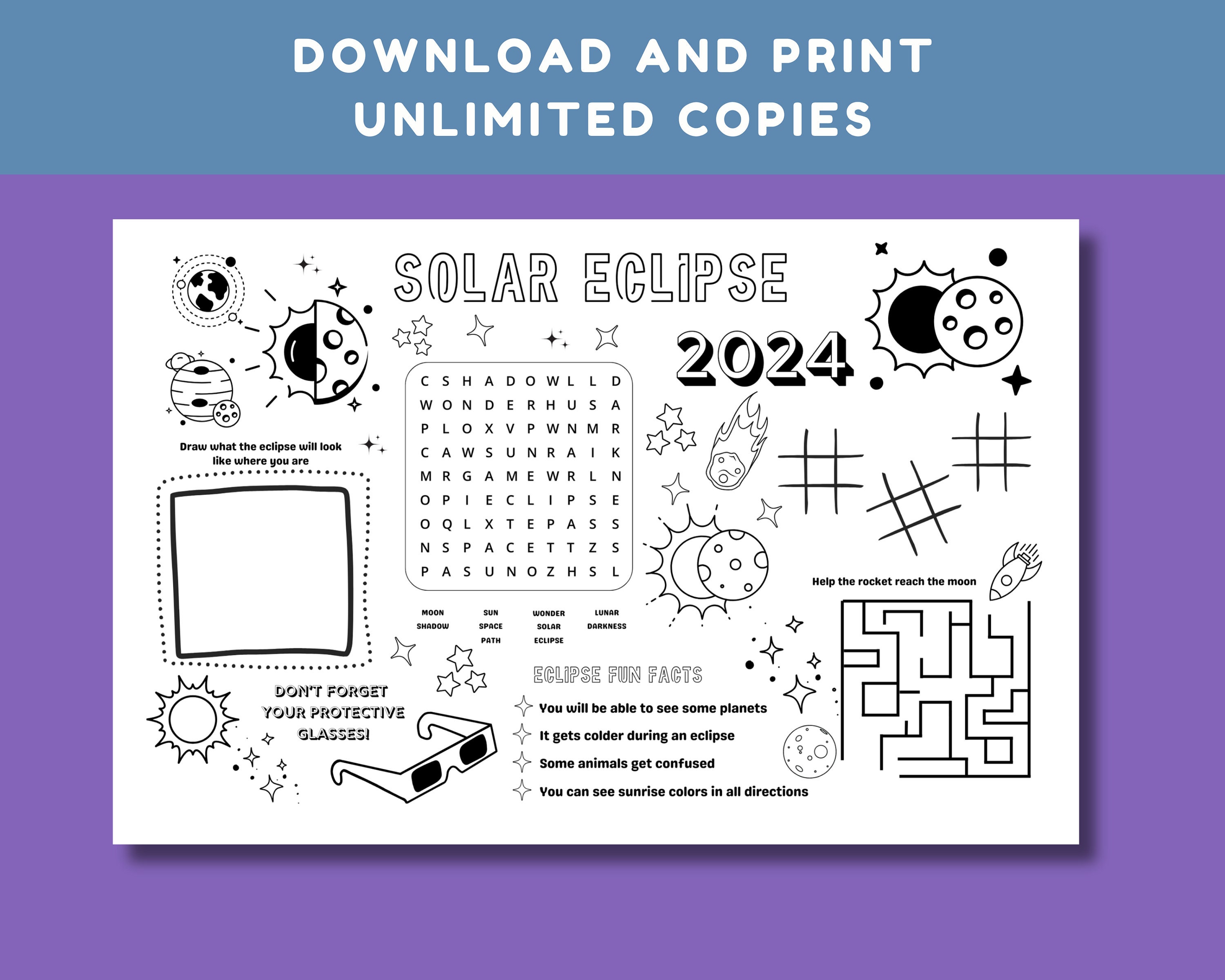 Solar Eclipse Coloring Page Activity Mat Instant Download - Etsy