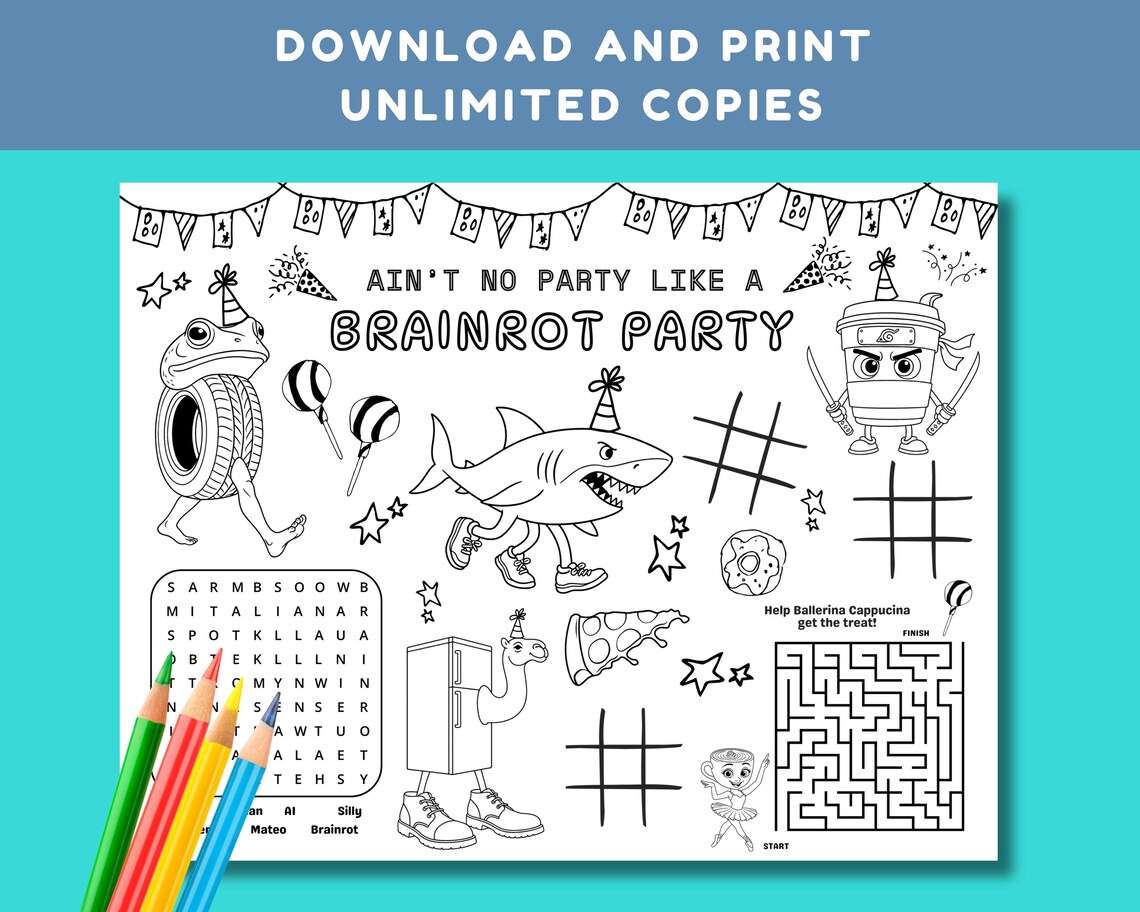 Brainrot Activity Mat: Italian Brainrot Theme Coloring Page (digital ...