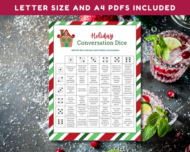 Christmas Conversation Starter Dice Game: Fun Holiday Printable (US ...