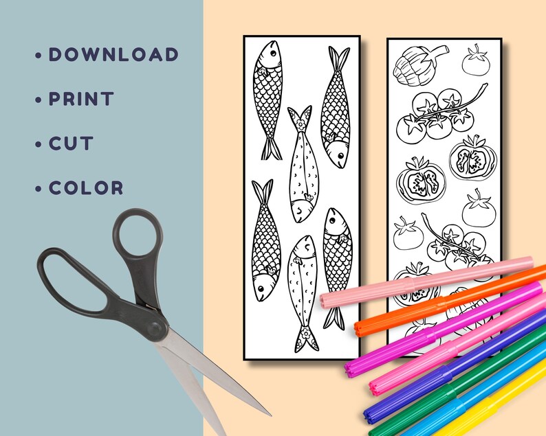 Italian Food Coloring Bookmarks: Printable A4/US Letter Download ...