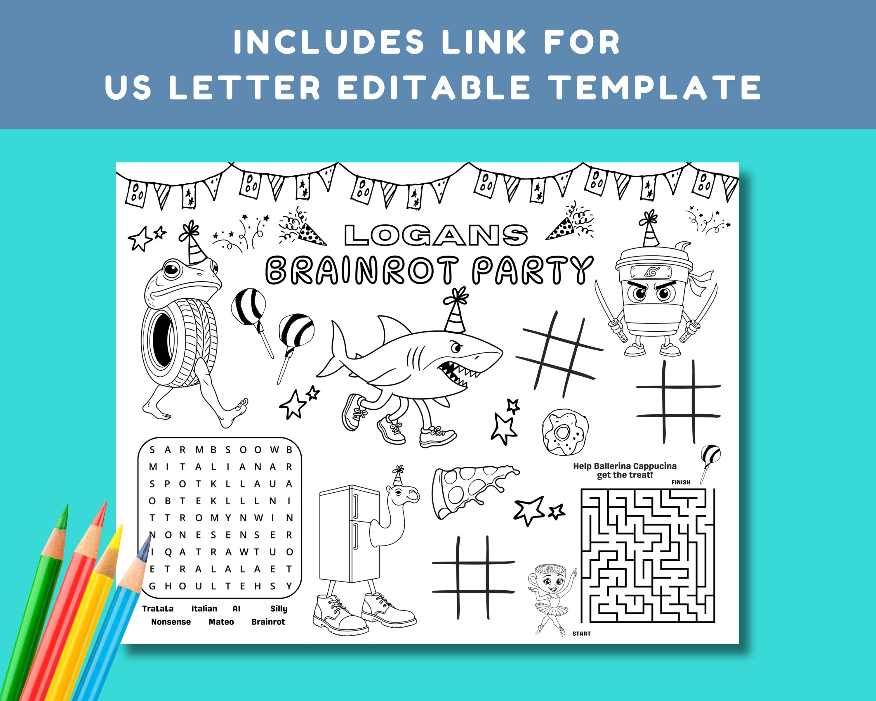 Editable Italian Brainrot Coloring Activity Mat (US Letter Canva ...