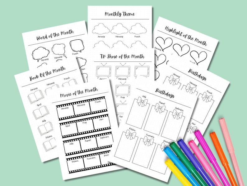 Monthly Highlight Dot Journal A5 Pages | Trackers for Books, Movies, TV ...