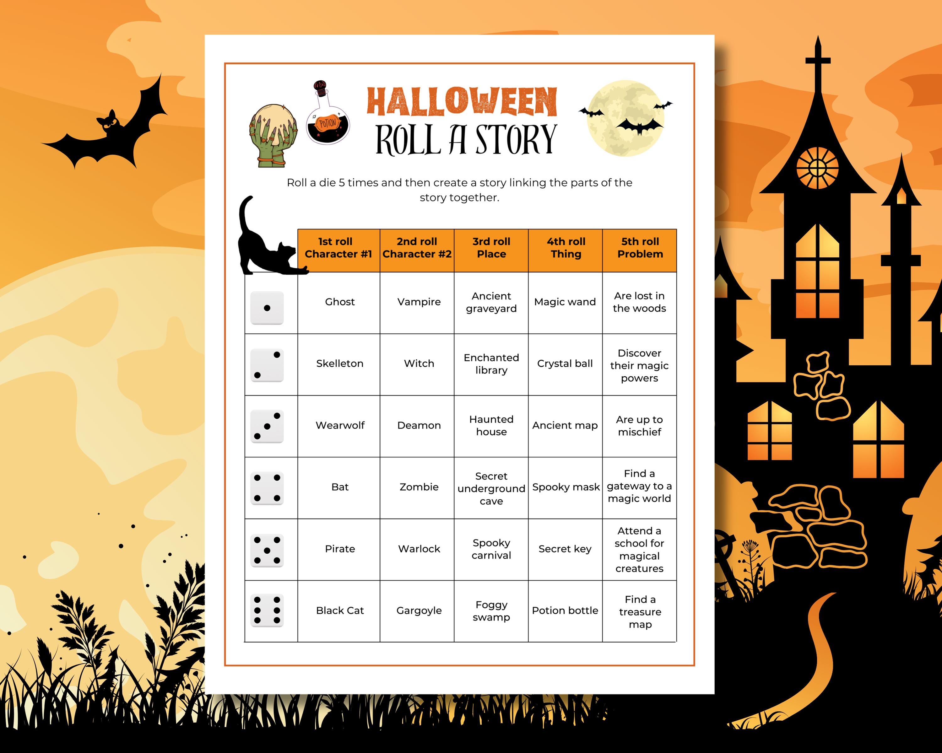 Halloween Roll A Story Game, Instant Download, A4 and Letter Size - Etsy