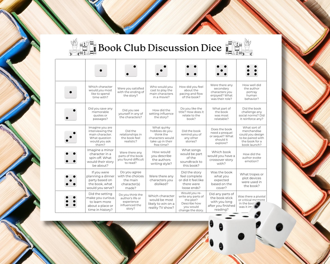 Book Club Discussion Questions Dice Game, Roll the Dice Book Club Game ...