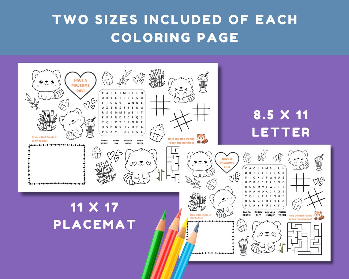 Cute Animal Activity Coloring Placemat Bundle; Axolotls, Sloths, Llamas ...