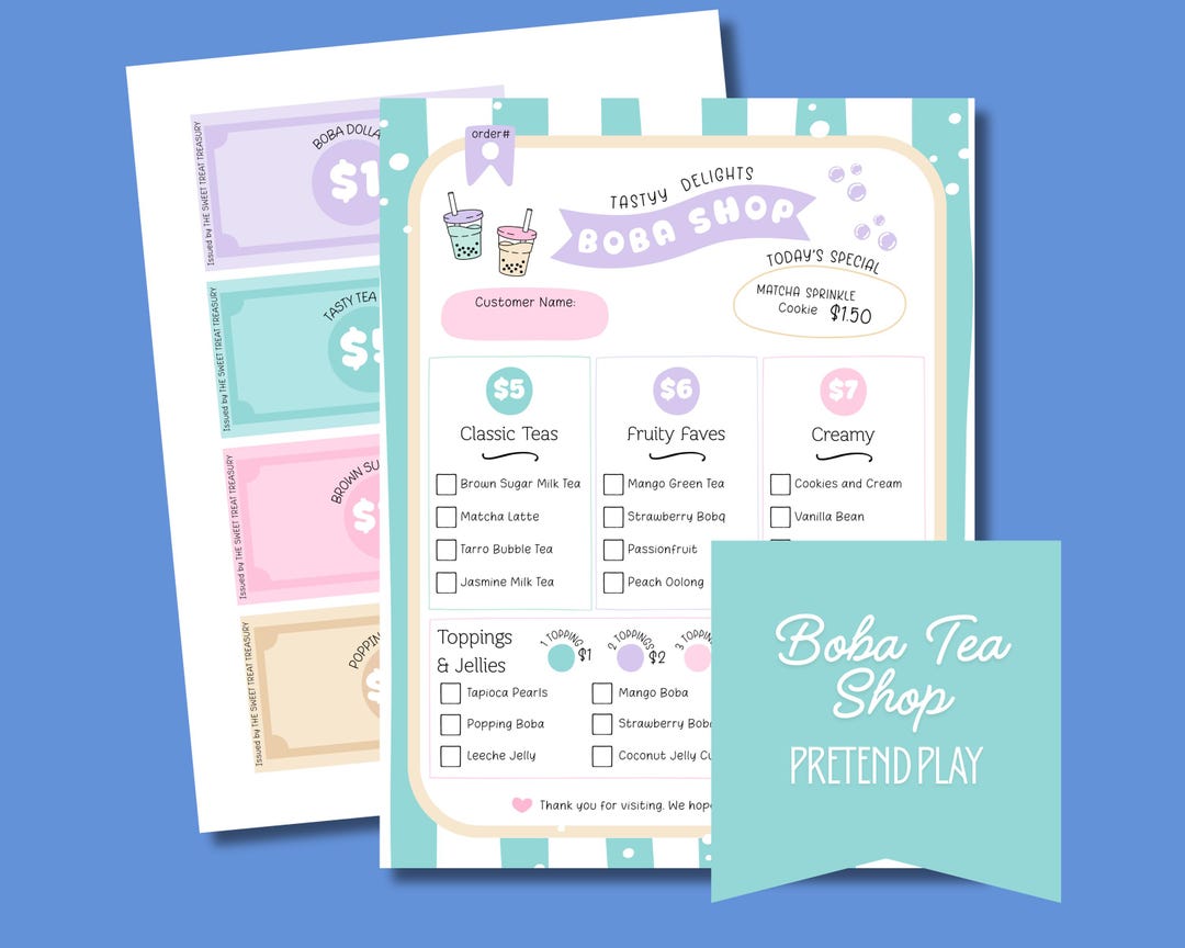 Boba Tea Shop Pretend Play Menu| Bubble Tea Imaginative Play ...