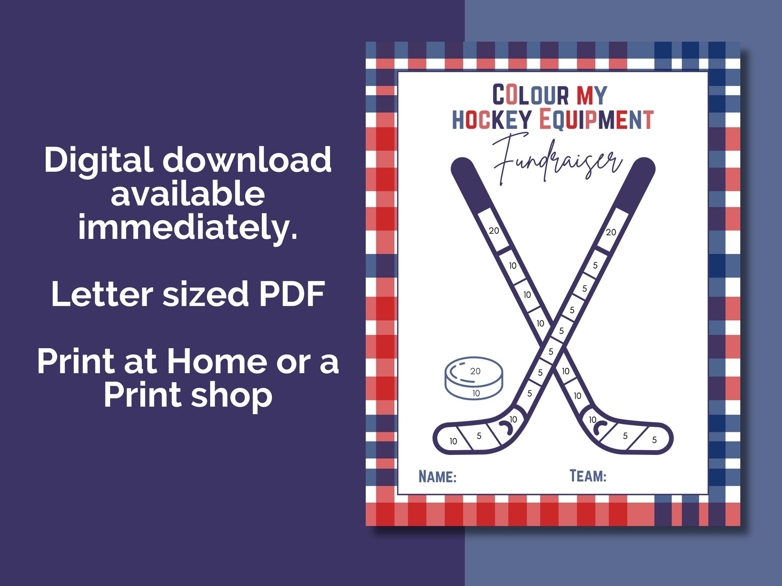 Hockey Color My Equipment Fundraiser Sponsor / Donor Form, Instant ...