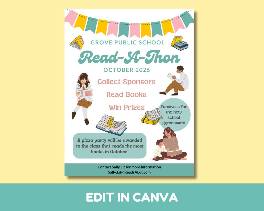 Editable Read-a-thon Flyer Template for Canva: School Fundraiser ...