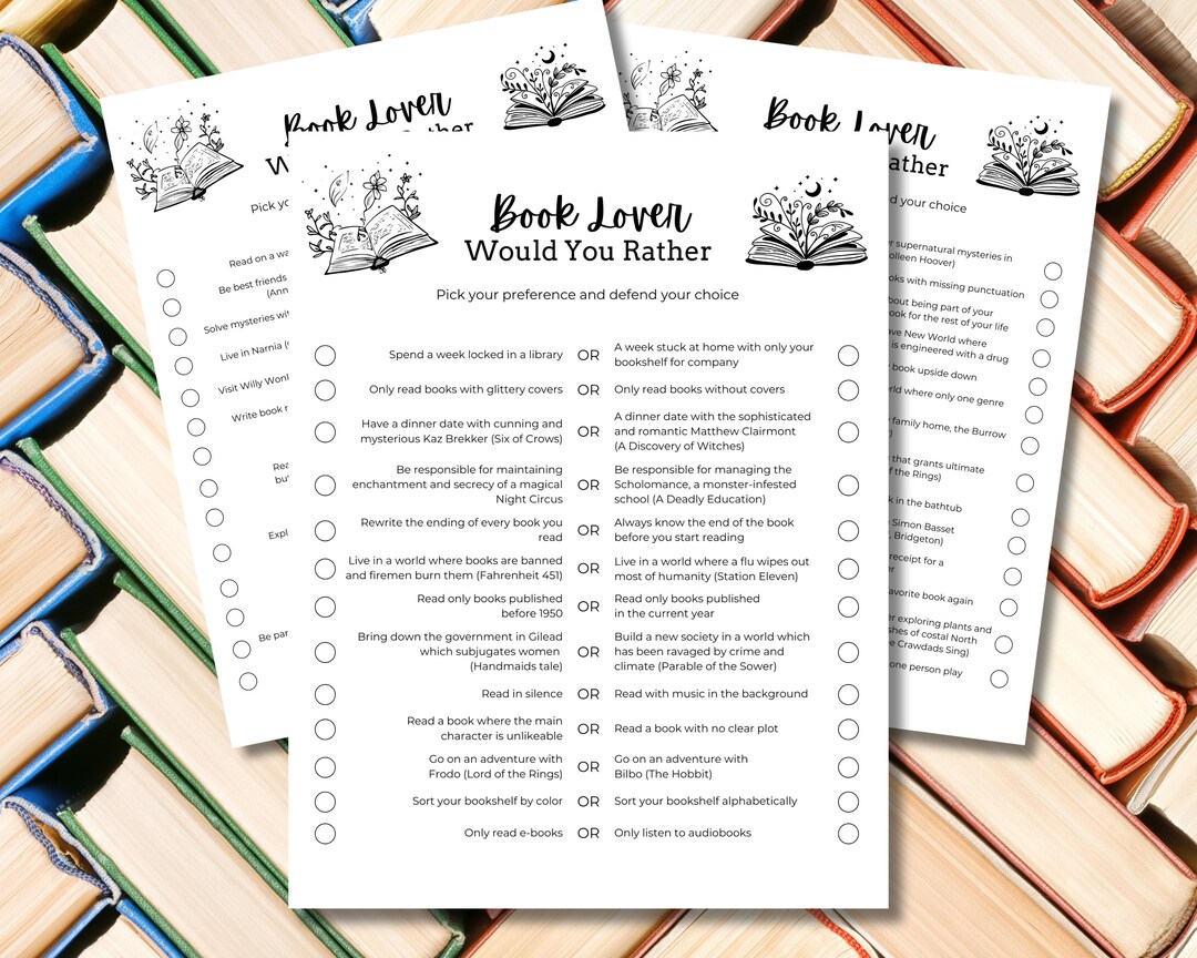 Book Lover Would You Rather Game Instant Download, for Book Clubs ...