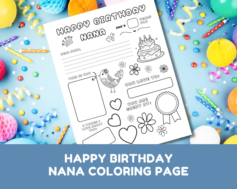 Happy Birthday Nana Coloring Page Instant Download - Etsy